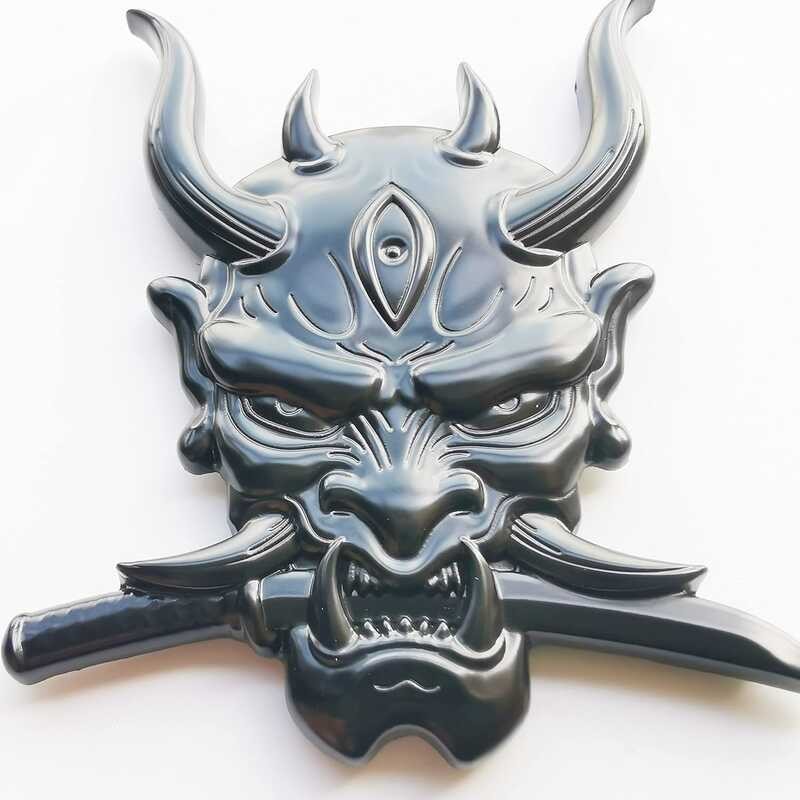 Metal MiroSan 3D Demon Emblem Sticker Cars Metallic Oni Skull Devil ...
