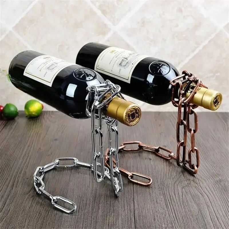 Kitchen Magical Suspension Iron Chain Wine Racks One Bottle Display ...