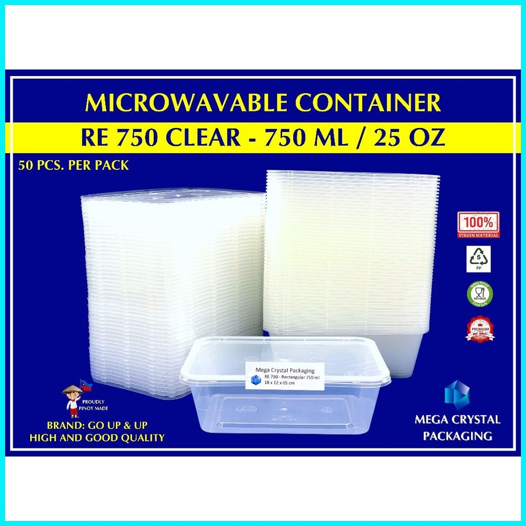[ 50 Pcs ] Microwavable Plastic Container RE 750 - Rectangular 750 ml ...