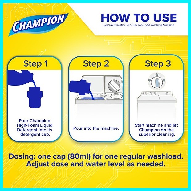 Champion Liquid Detergent High Foam Top Load 1.6L Bottle with High Foam ...
