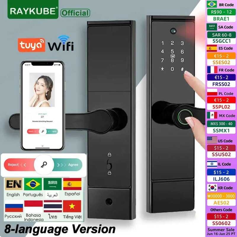 RAYKUBE P10 Tuya Wifi Peephole HD Camera Fingerprint Digital Smart Door ...