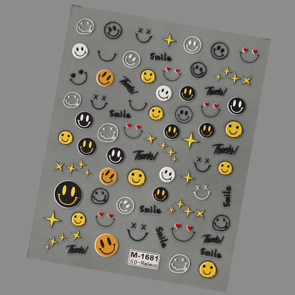 RedancoNew5DEmbossed Nail Stickers Cartoon Cute Smiley Face Three ...