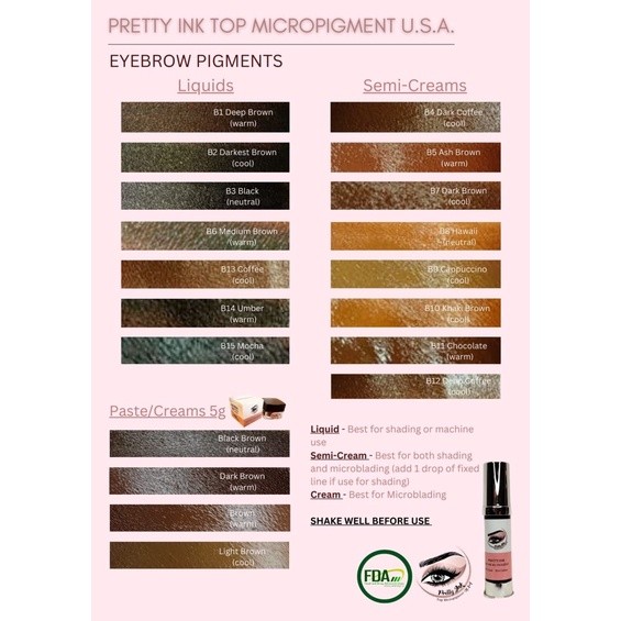 FDA approved Pretty Ink Top Micropigment USA use for eyebrows 10ml ...