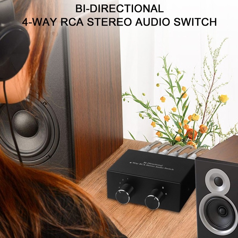 4 Way Bi-Directional RCA Stereo Audio Switch Selector 4X2/2X4 L/R Sound ...