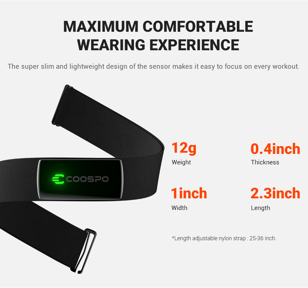 COOSPO H9Z Rechargeable Heart Rate Monitor Chest Strap Bluetooth5.0 ANT+ HR Sensor HRM ...