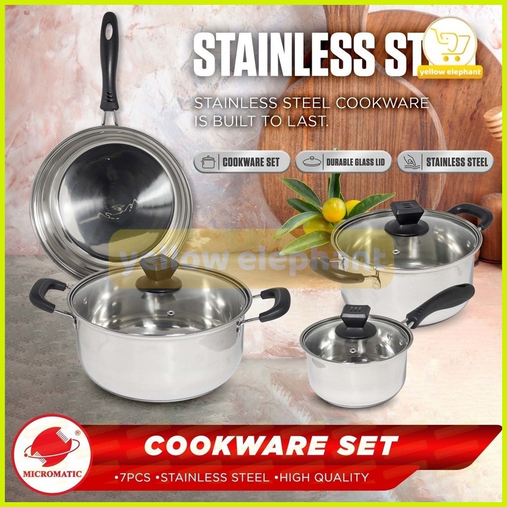 ∏ Micromatic High Quality Stainless Steel Cookware Set 7 Pcs | Shopee ...