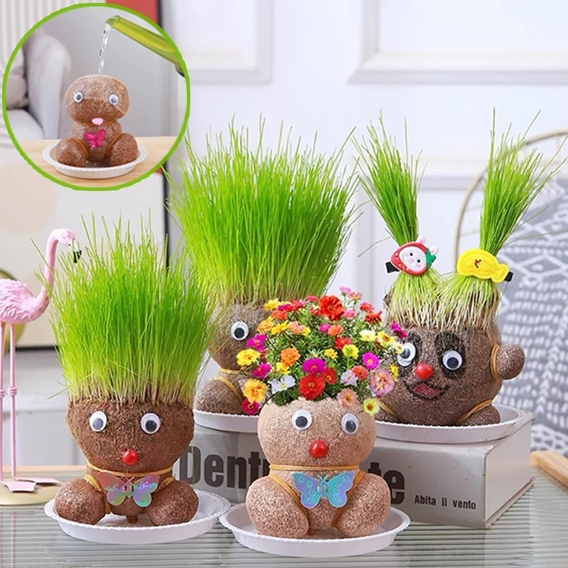 Grass Head Room Decor Children Growing Grass Doll Toys Indoor Office ...