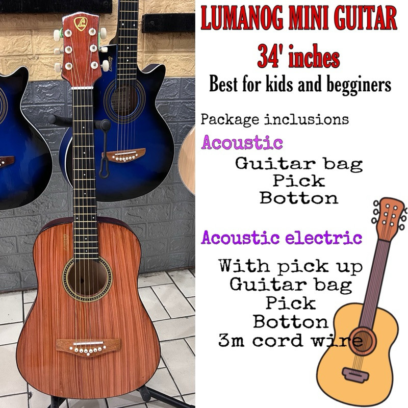 Lumanog 34' mini guitar w/ free bag,pick (low action) free intonation ...