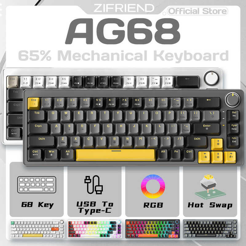 【Deliver IN 3 Days】 ZIFRIEND Za68 & Ag68 68 Keys Wireless Mechanical ...