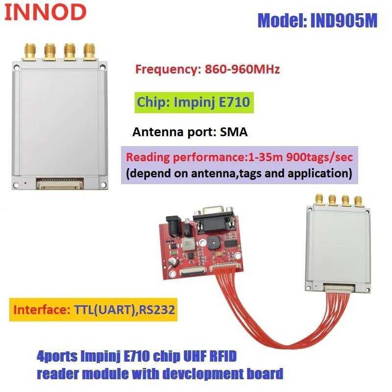 UHF Reader TTL Uart 1/4 Ports RFID Module Impinj E710 Chip Lg Range 1 ...