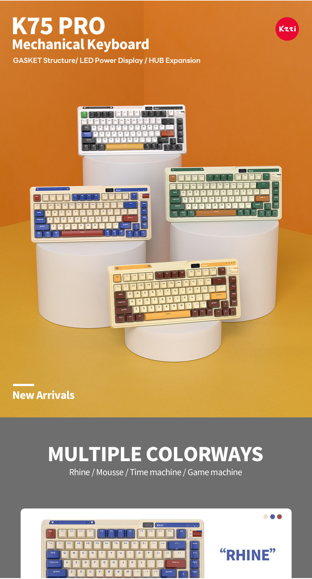 KZZI Kezhi K75 Pro Wireless Three-Mode Mechanical Keyboard Gasket ...