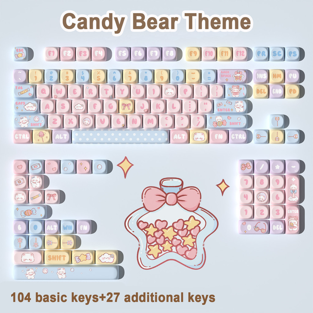 131 Key Cute Cartoon Keycaps Candy Bear Theme PBT Wear Resistant ...