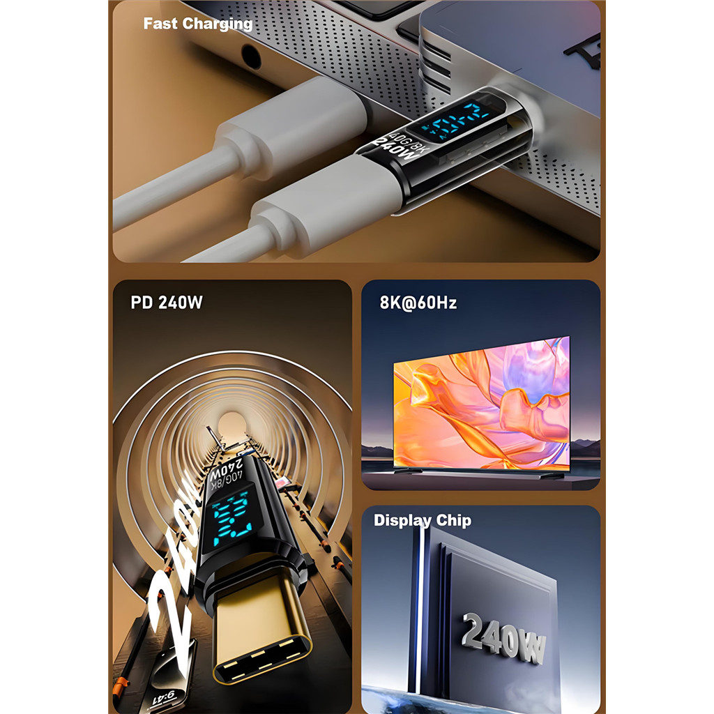 8K/60Hz Full Function USB4 40Gbps PD3.1 240W Type-C Digital Display ...