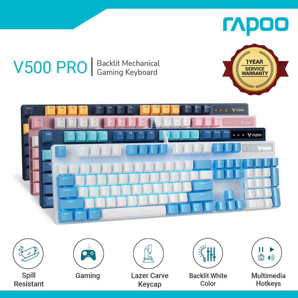 Rapoo V500 Pro White Backlit Mechanical Keyboard Gaming Keyboard ...