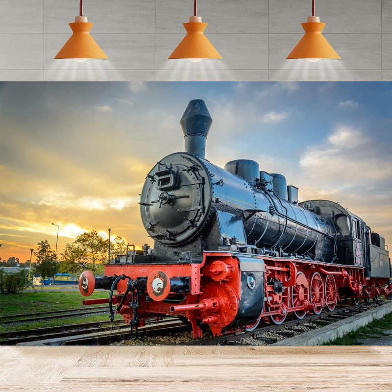 § Vintage Steam Photography Backdrop Old Locomotive Railroad Track ...