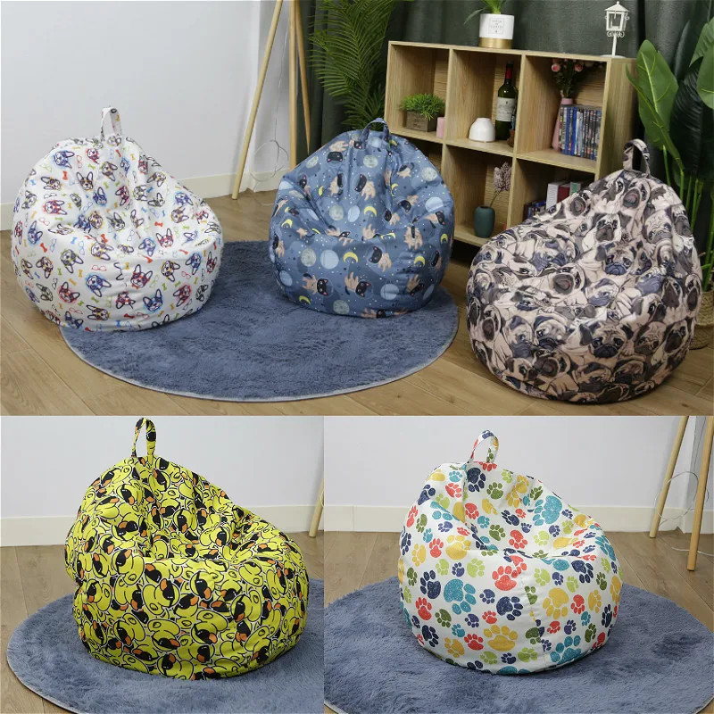 Cute Printed Lazy Sofas Linen Fabric Lounger Seat Bean Bag Pouf Puff ...