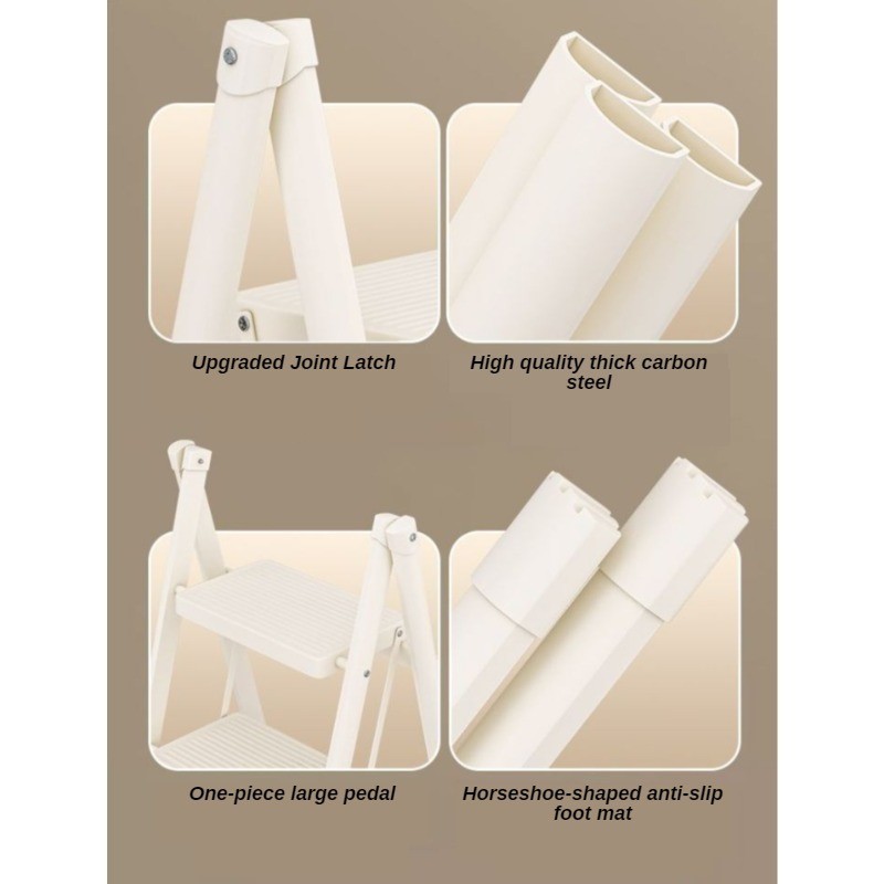Cream ladder household folding telescopic thickened herringbone ladder ...