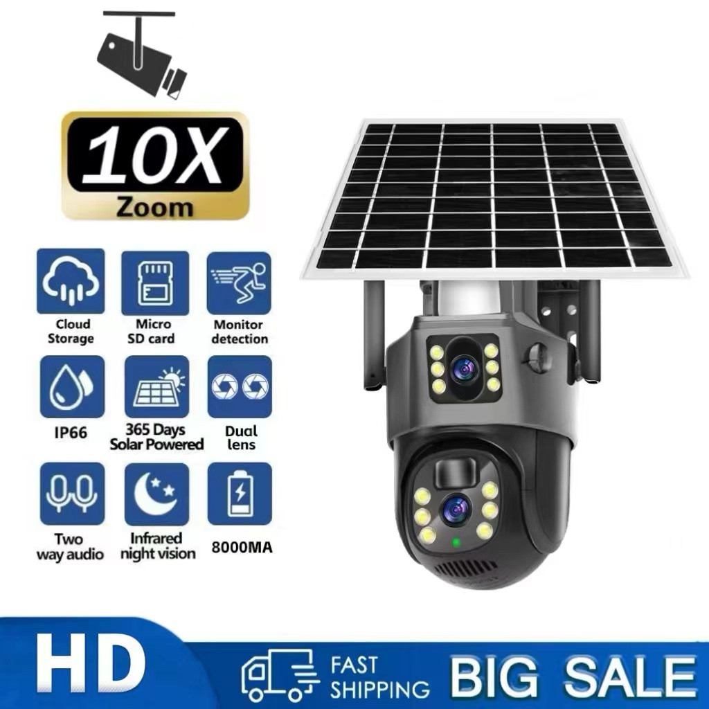 V380 Pro Solar-powered Surveillance Camera with Infrared Night Vision ...
