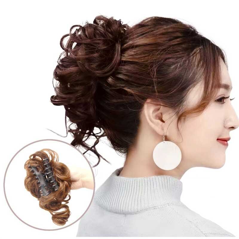 Lazy Style Flower Bud Round Bun Woman Natural Fluffy Curly Wig Clip ...