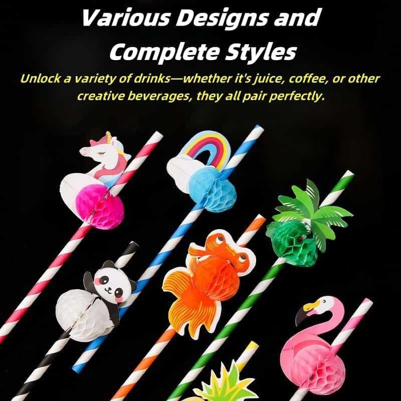 50Pcs Fancy Colorful Paper Straws For Party Drinks & Celebrations (20Cm ...