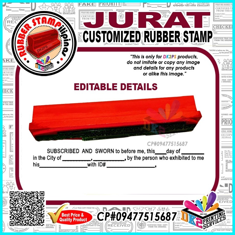 JURAT SUBSCRIBED AND SWORN CUSTOMIZED RUBBER STAMP (5 INCHES LONG X 1 ...