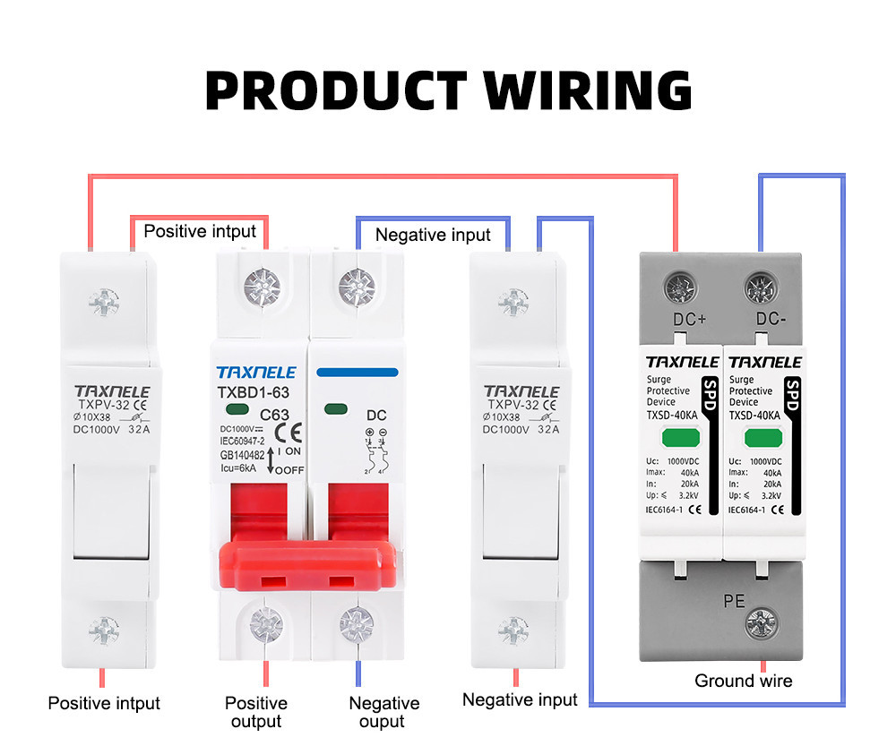 TAXNELE DC SPD 600V 800V 1000V 20KA 40KA surge Protector Solar PV Lightning Arrester TXSD-40KA ...
