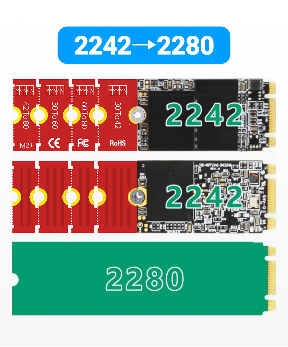 JEYI M.2 NGFF NVME SSD Extension Bracket Transfer 2230 2242 2260 2280 ...