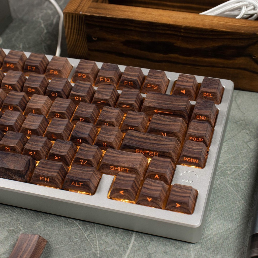 Walnut Keycaps Wood grain Side print Light Through Cherry profile PBT Keycaps for MX Switches ...