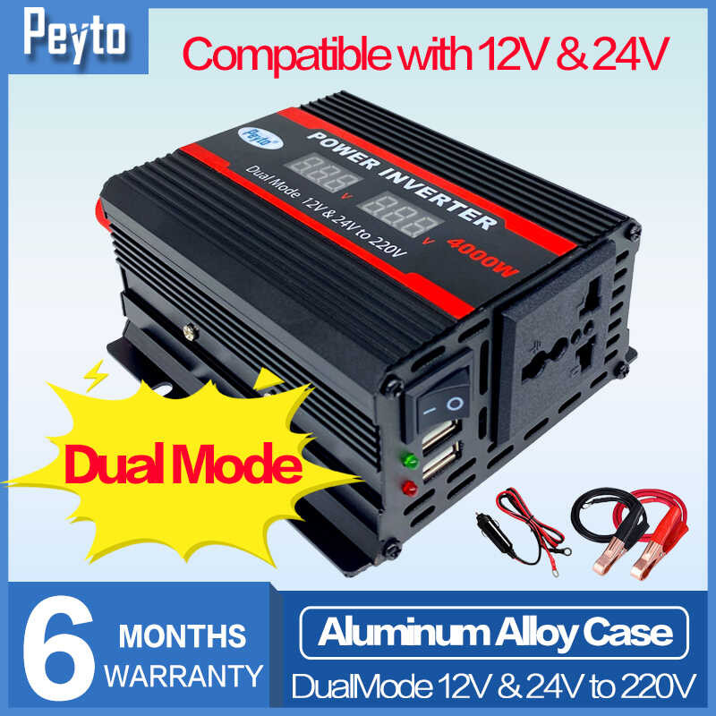 Mode】Solar Peyto【Dual Power Inverter Smart Dc12v&24V Sa Ac220v 50Hz/60Hz Kotse High-Power ...