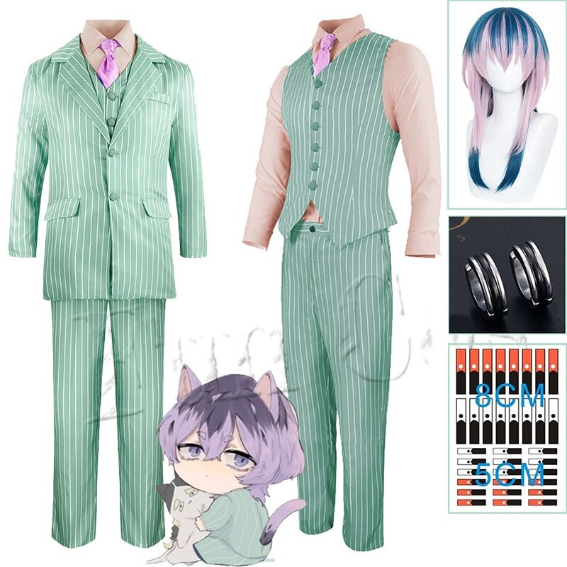 Rindo Haitani Cosplay Costume Top Pants Vest Wig Earrings Tattoo ...