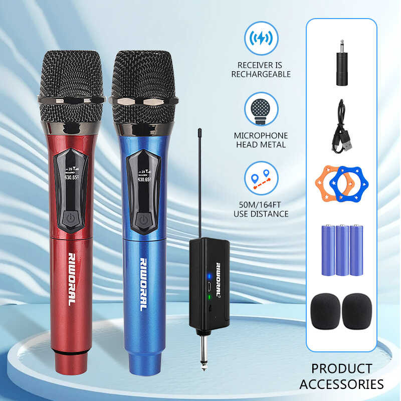 Wireless Microphone System UHF Dual Rechargeable Handheld Dynamic Mic ...