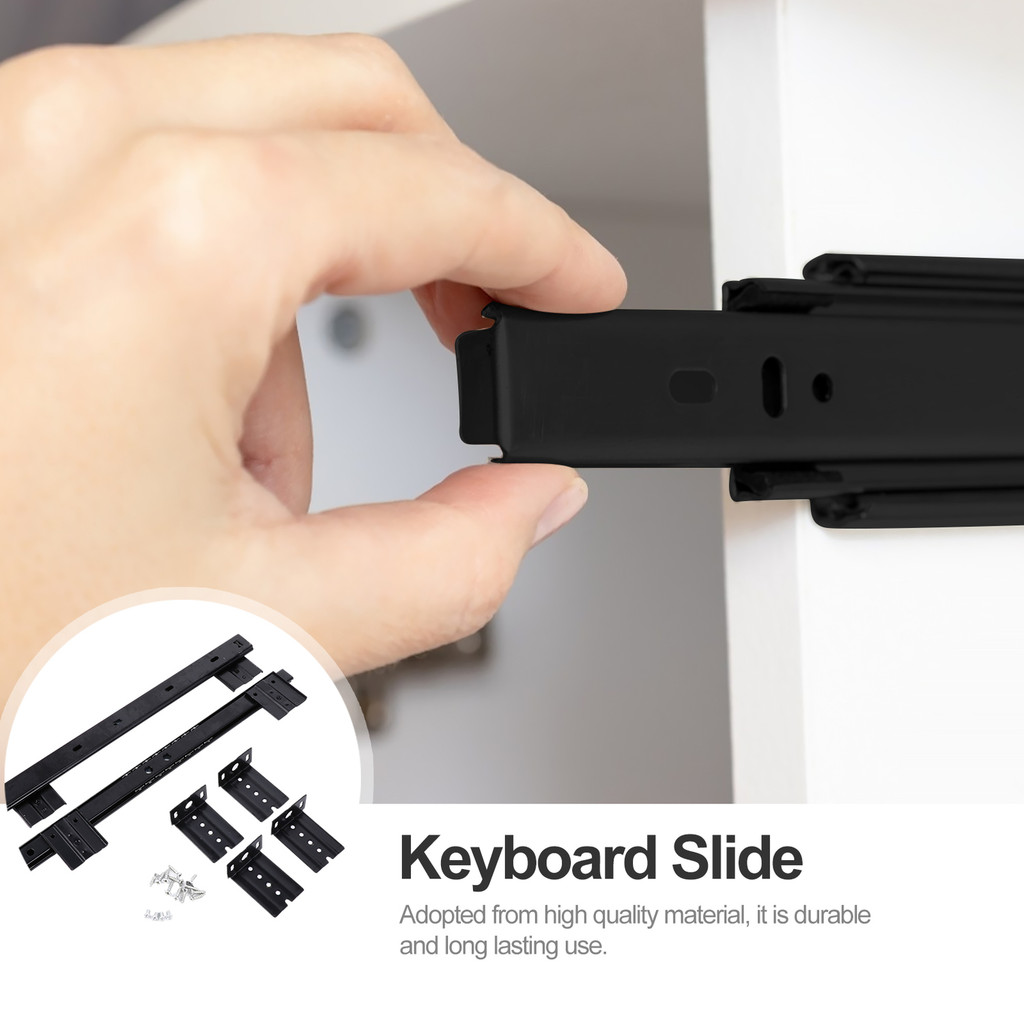 1 Pair Keyboard Drawer Desk Tray Slide Rail Track Adjustable Steel Side ...
