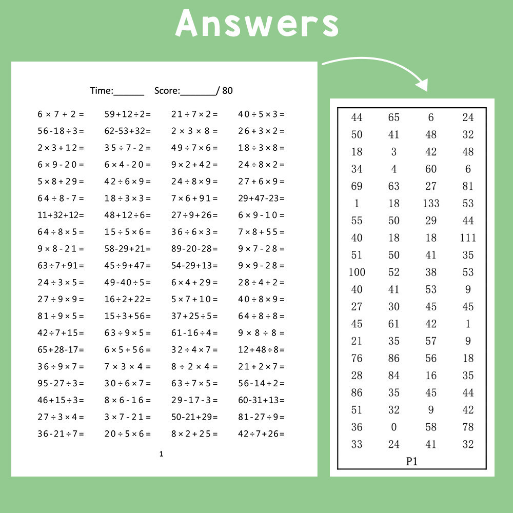Math Mixed Operations Workbook for Kids Addition Subtraction ...