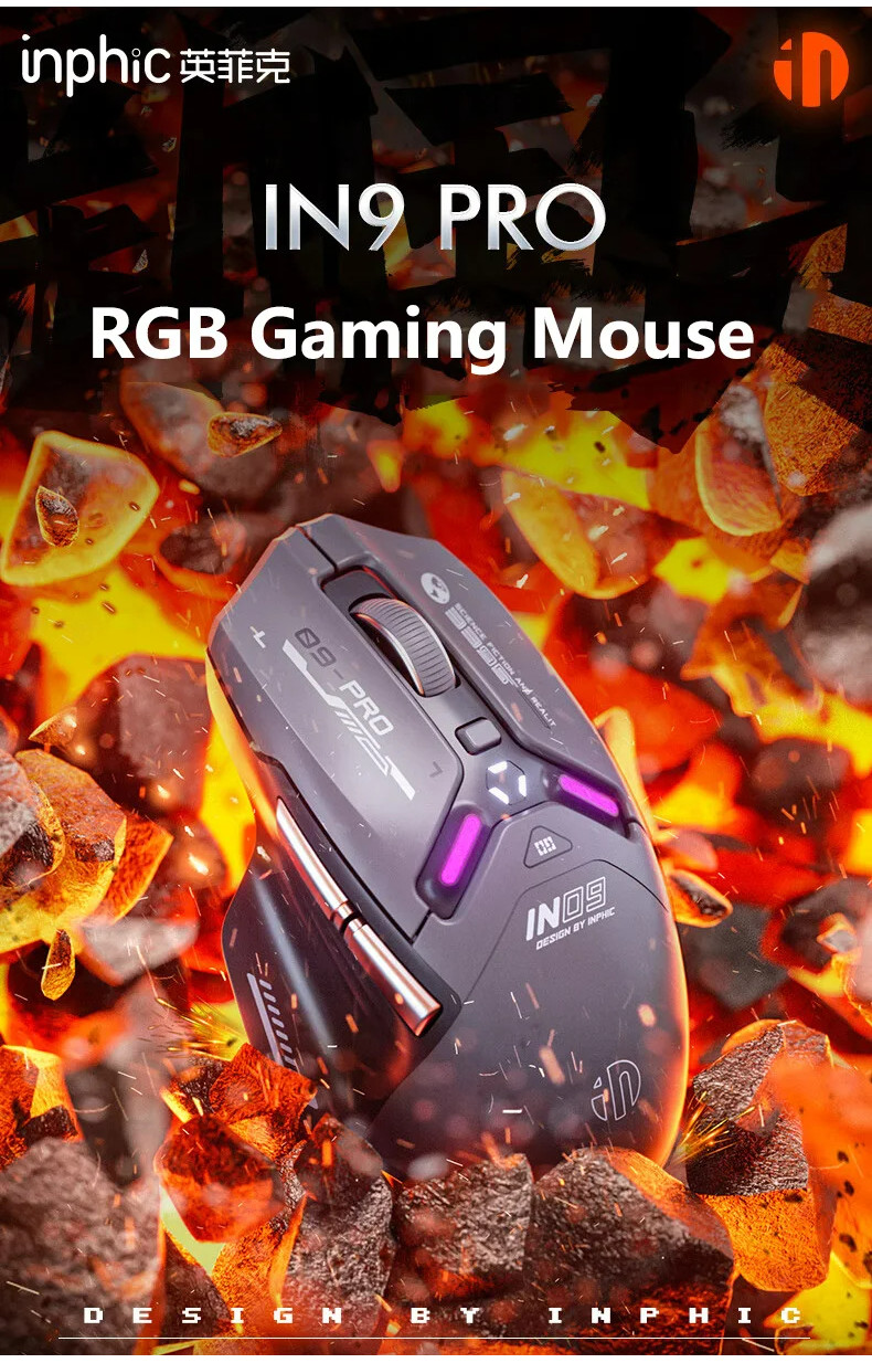 Inphic IN9 PRO Bluetooth Mouse Rechargeable 2.4G Wireless 26000DPI RGB Gaming Mouse Ergonomics ...