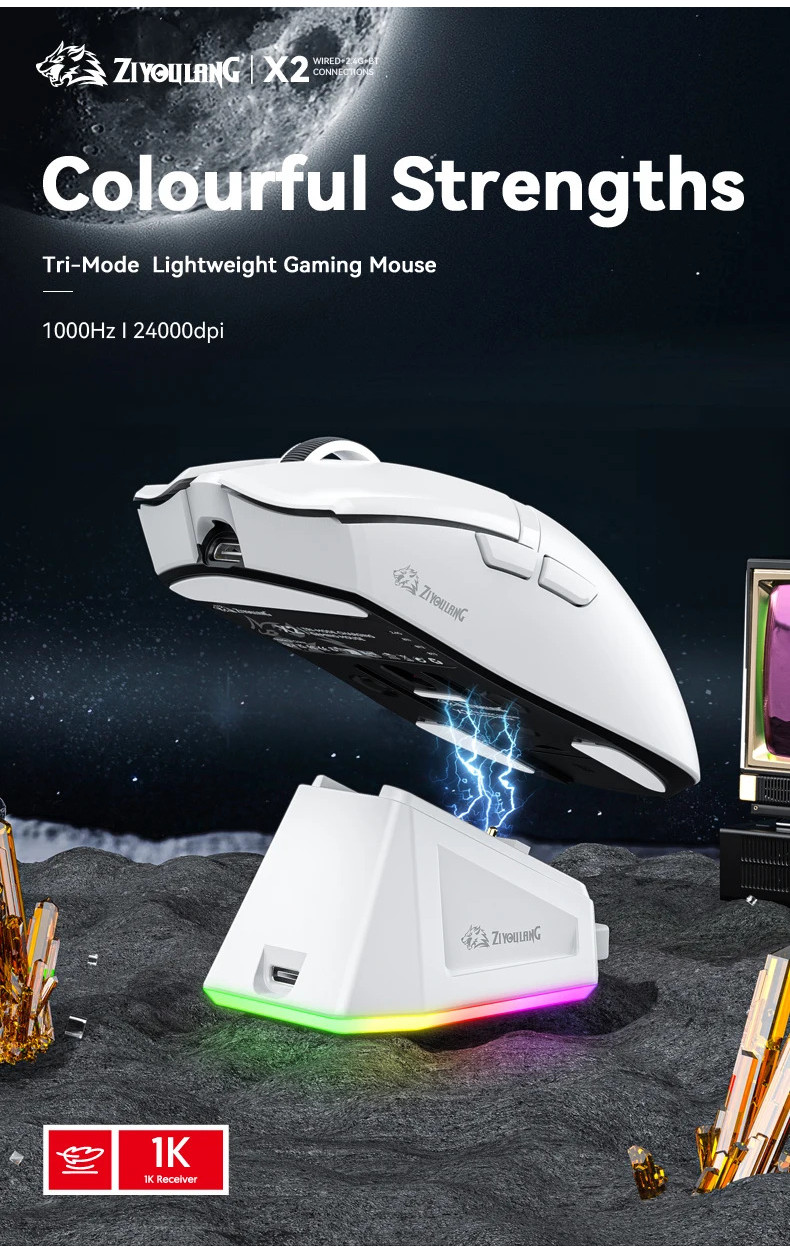 Ziyoulang X2 PAW3311 24000DPI Bluetooth Mouse, Triple Mode Connectivity ...