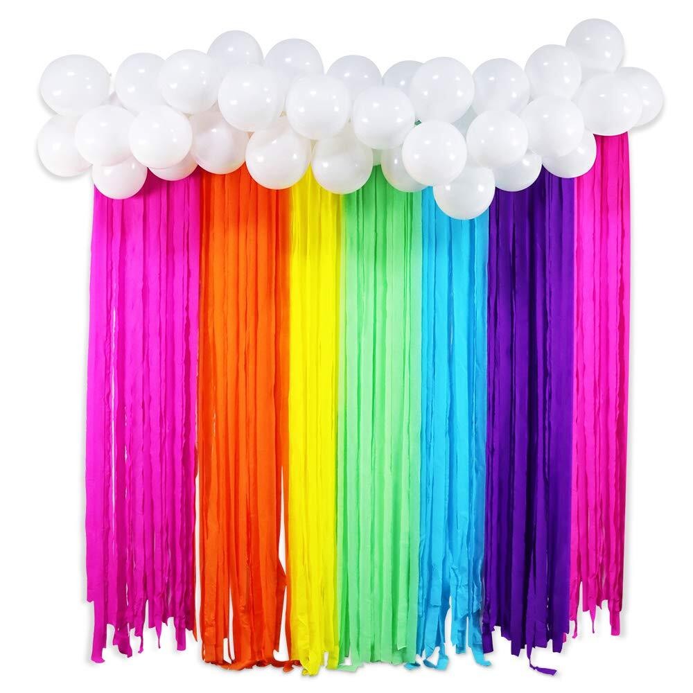 § White Latex Balloon Arch Kit Crepe Paper Streamers For Kids Rainbow ...