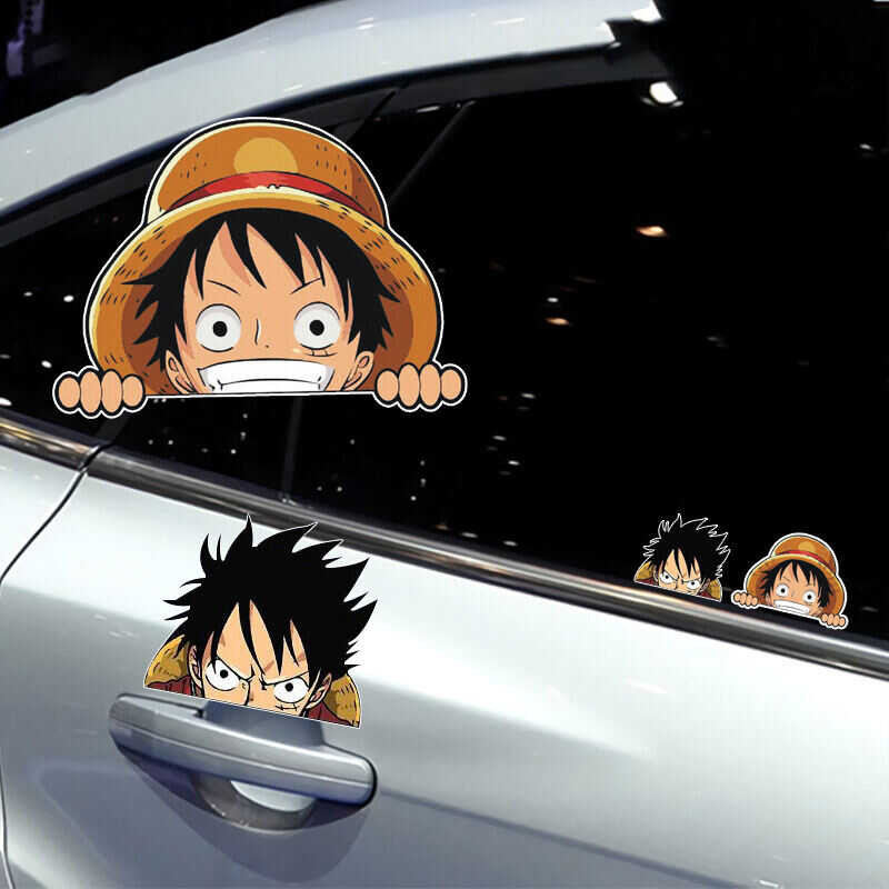 EasyMoGo Car Sticker Anime Pirate Luffy, Cartoon Character Peeking ...