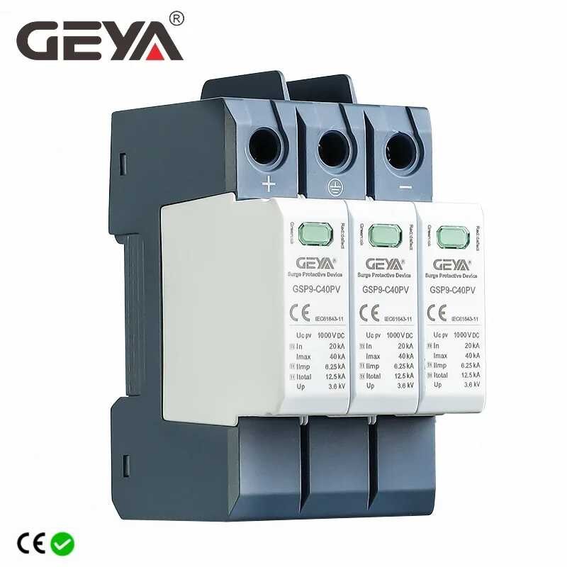 GEYA GSP9 3P Solar PV Low Voltage SPD Din Rail DC 600V 1000V 1500V 40KA Surge Arrester Lighing ...