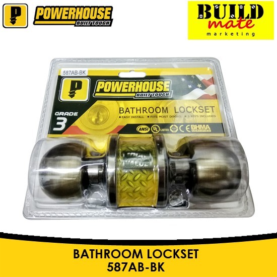 Buildmate x POWERHOUSE Bathroom Lockset No Key Door Knob Lock Set 587AB ...