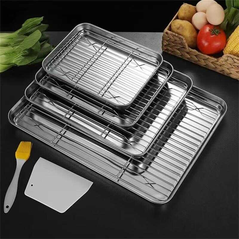 2Pcs/Set Non-Stick Baking Tray Stainless Steel Cake Bread Cooling Rack ...