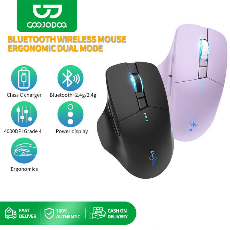 GOOJODOQ Bluetooth Wireless Mouse 4000Dpi Computer USB 2.4Ghz Ergonomic ...