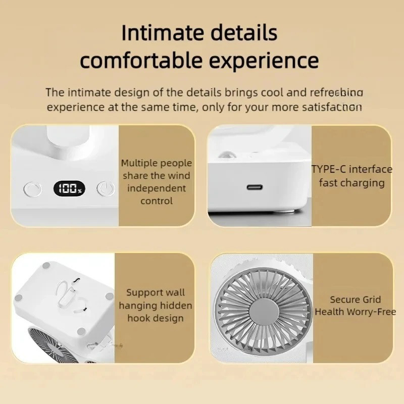 360 Desk Fan Degrees Adjusted Double-headed USB Fans 3 Speeds with Lamp ...