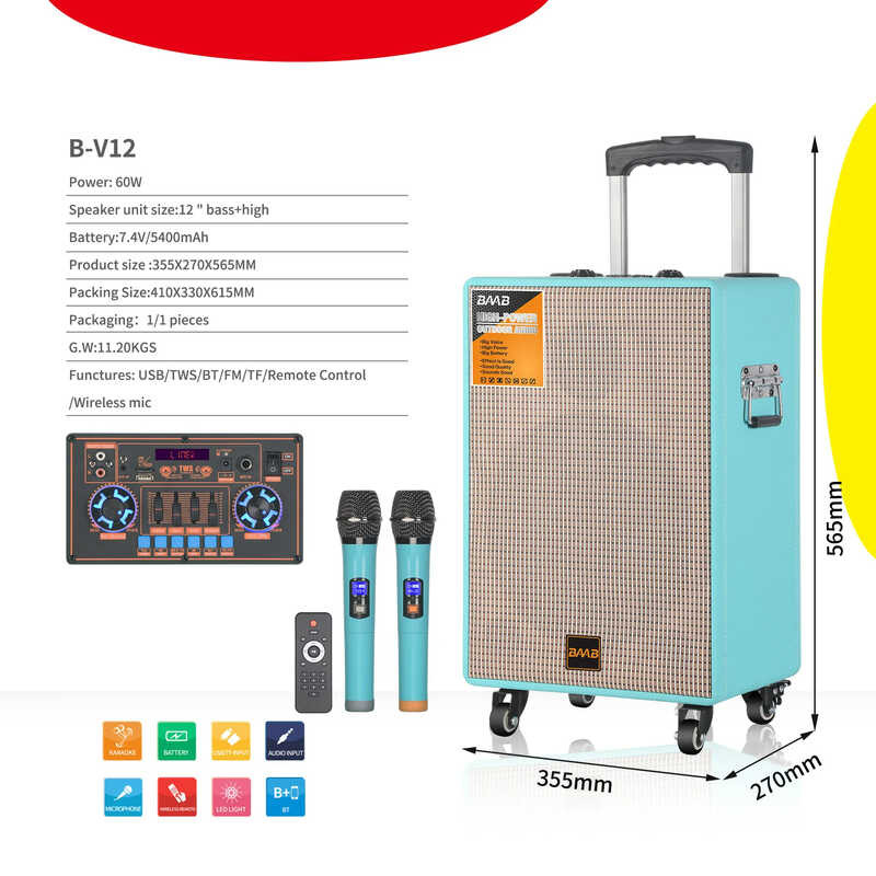 Trolley Karaoke TECHZONE Portable Sound System Bluetooth Speaker With Wireless Microphone ...