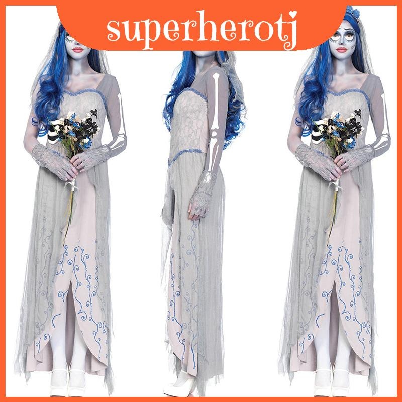 Full Body Light Gray Ladies Halloween Horror Zombie Corpse Bride Dress ...