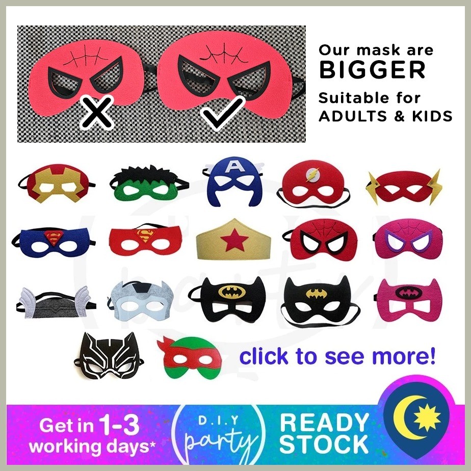 ♀ Superhero Felt Mask Party Superman Hulk Batman Spiderman Captain ...