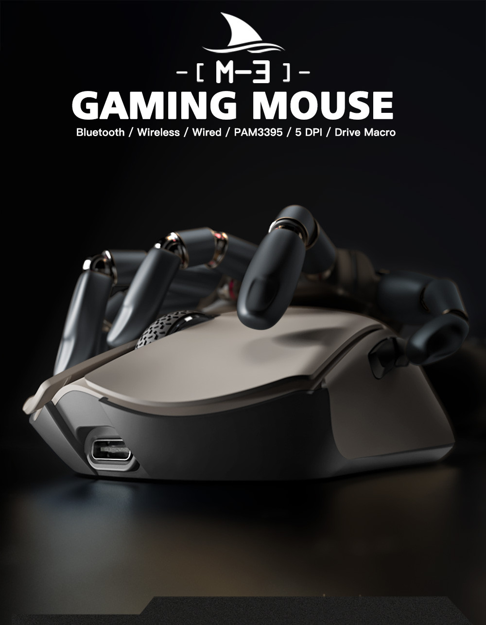 Darmoshark M3 Gaming Mouse Three Mode Bluetooth Wireless Big Hands 26000DPI PAW3395 Optical ...