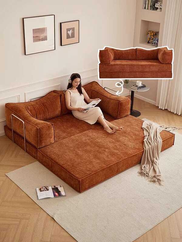 Fabric Sofa Living Room Vintage Style Foldable Dual-use Sofa Bed ...