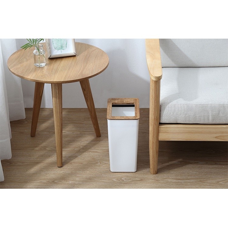 ♞Sunlife Trash Can Minimalism Trash Bin with Wooden Cover Nordic Style ...