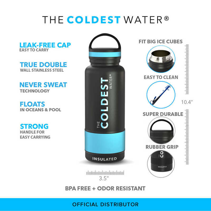 COLDEST Water Bottle 32 Oz (1 Liter) With Loop Lid Wide Mouth Thermos ...