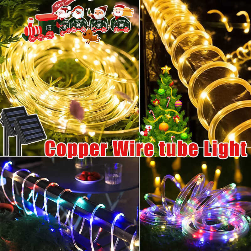 Power Copper Wire Tube Strip Outdoor Waterproof String LED 8 Mode Solar ...